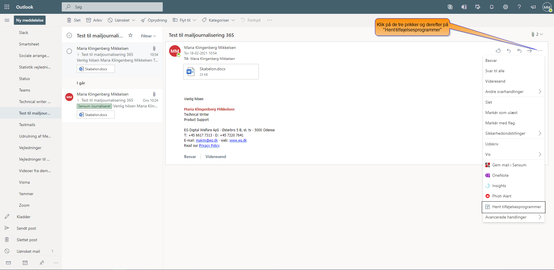 Installér Outlook plug-in