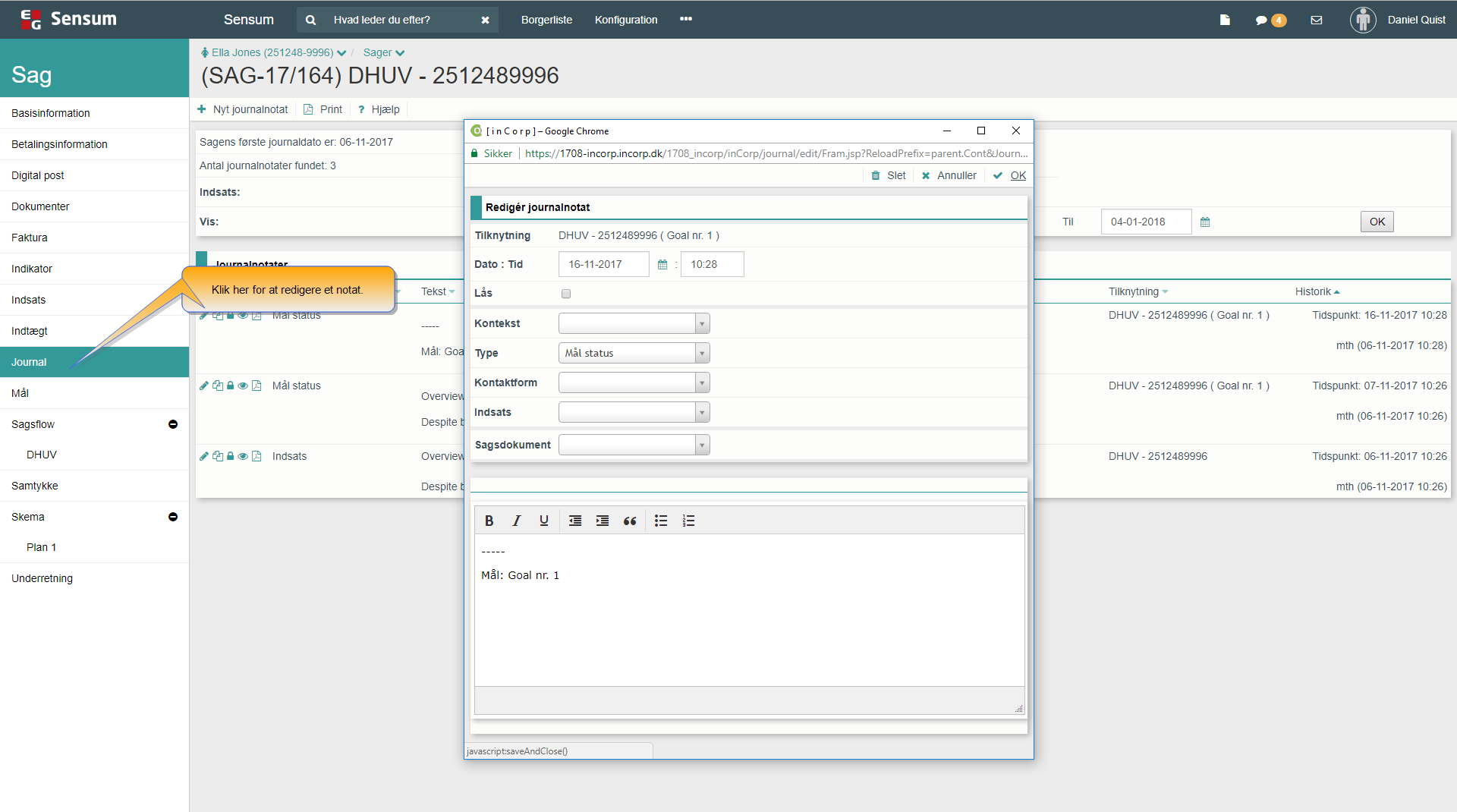 Rediger journalnotat