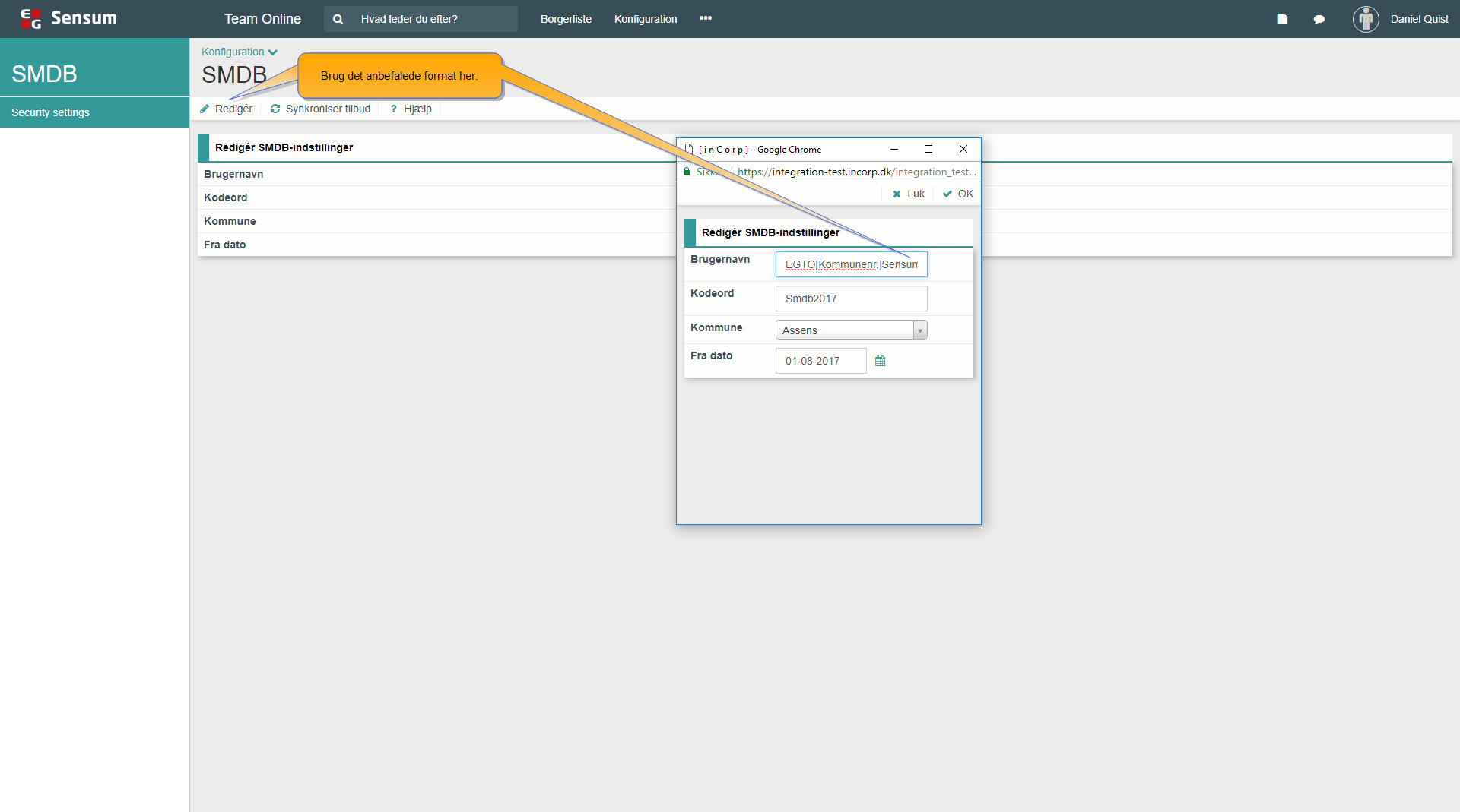 Konfigurer sikkerhed for SMDB og opret delt system-til-system bruger