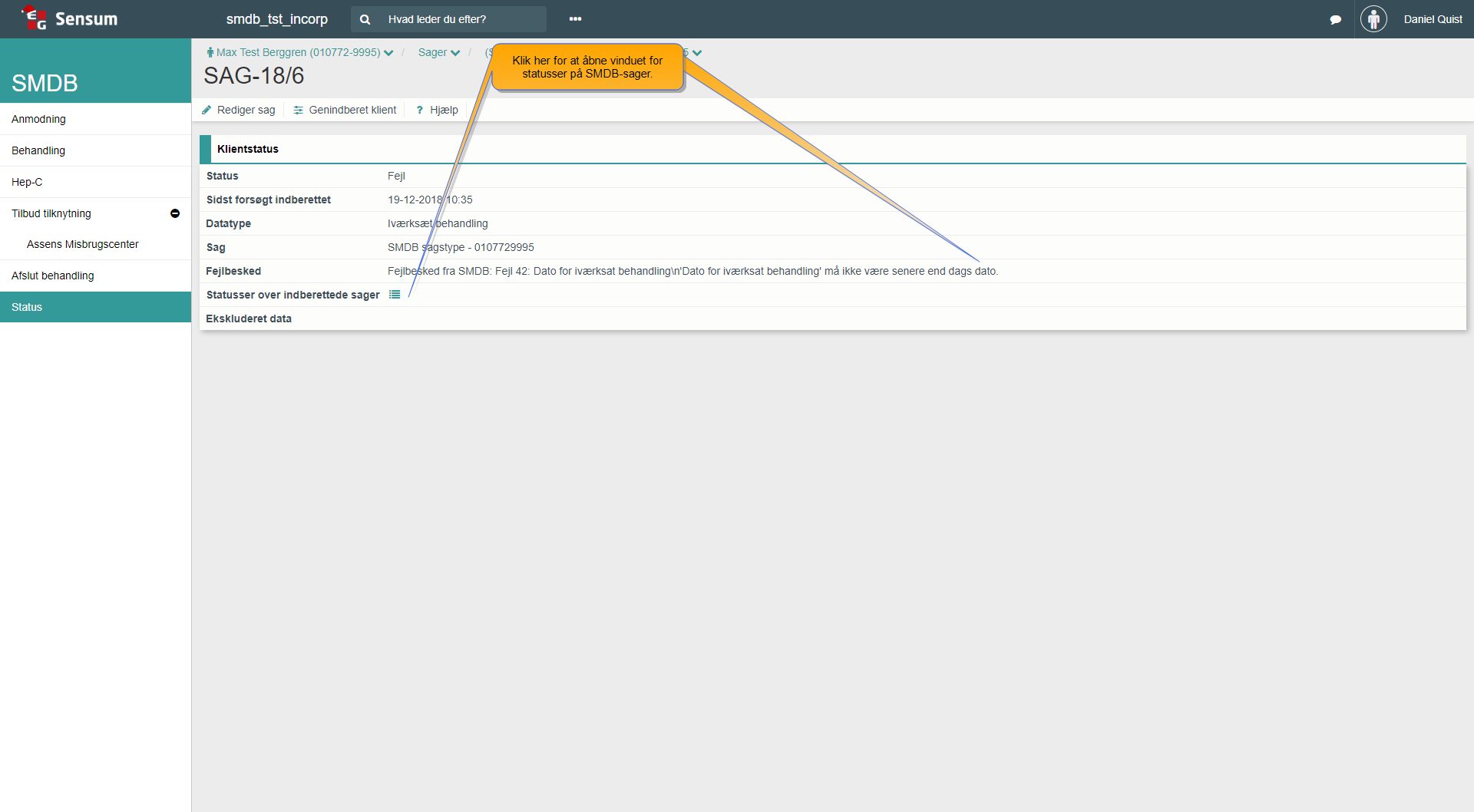 Genindberet fejlet data til SMDB
