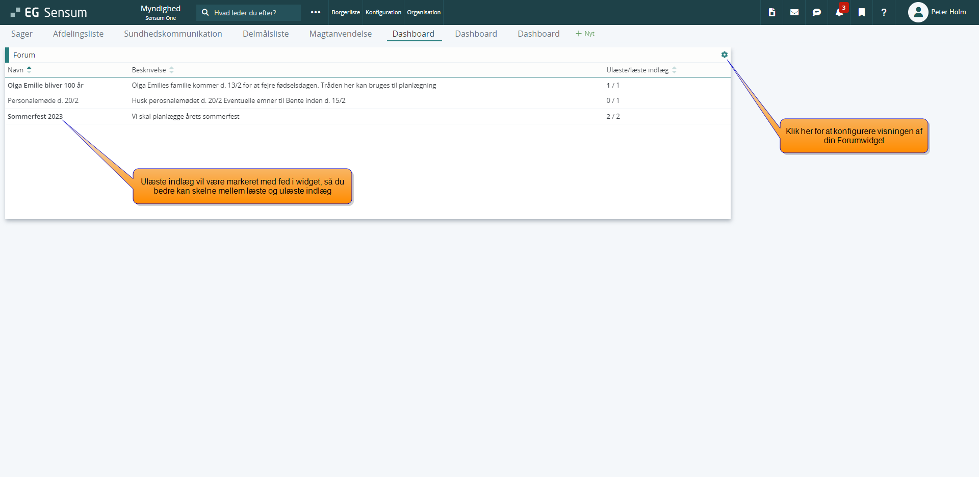Forumwidget til dashboard